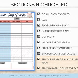 Editable Baseball Game Day Snack Schedule Template. Instant Download to ...