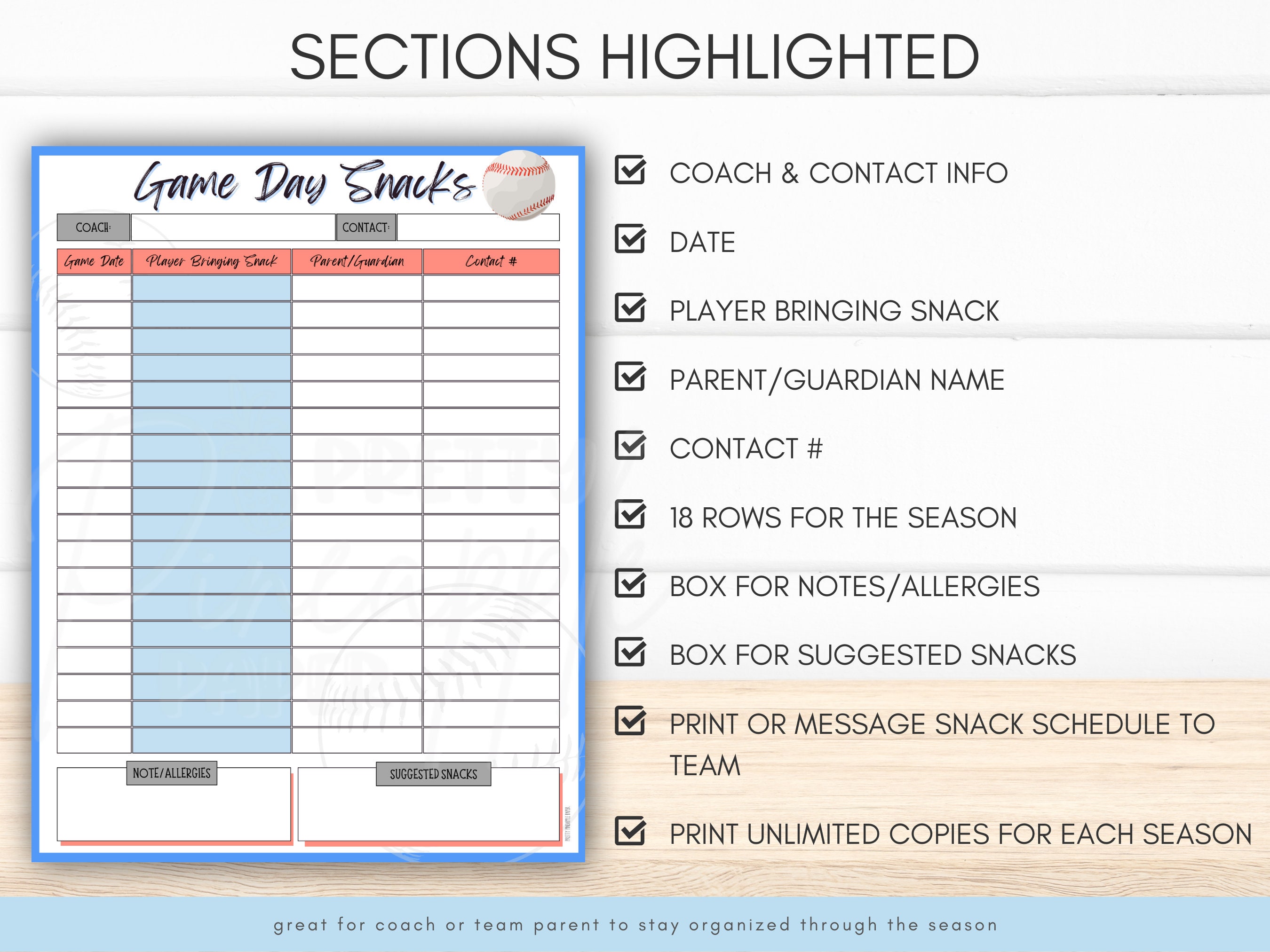 Editable Baseball Game Day Snack Schedule Template. Instant Download to ...