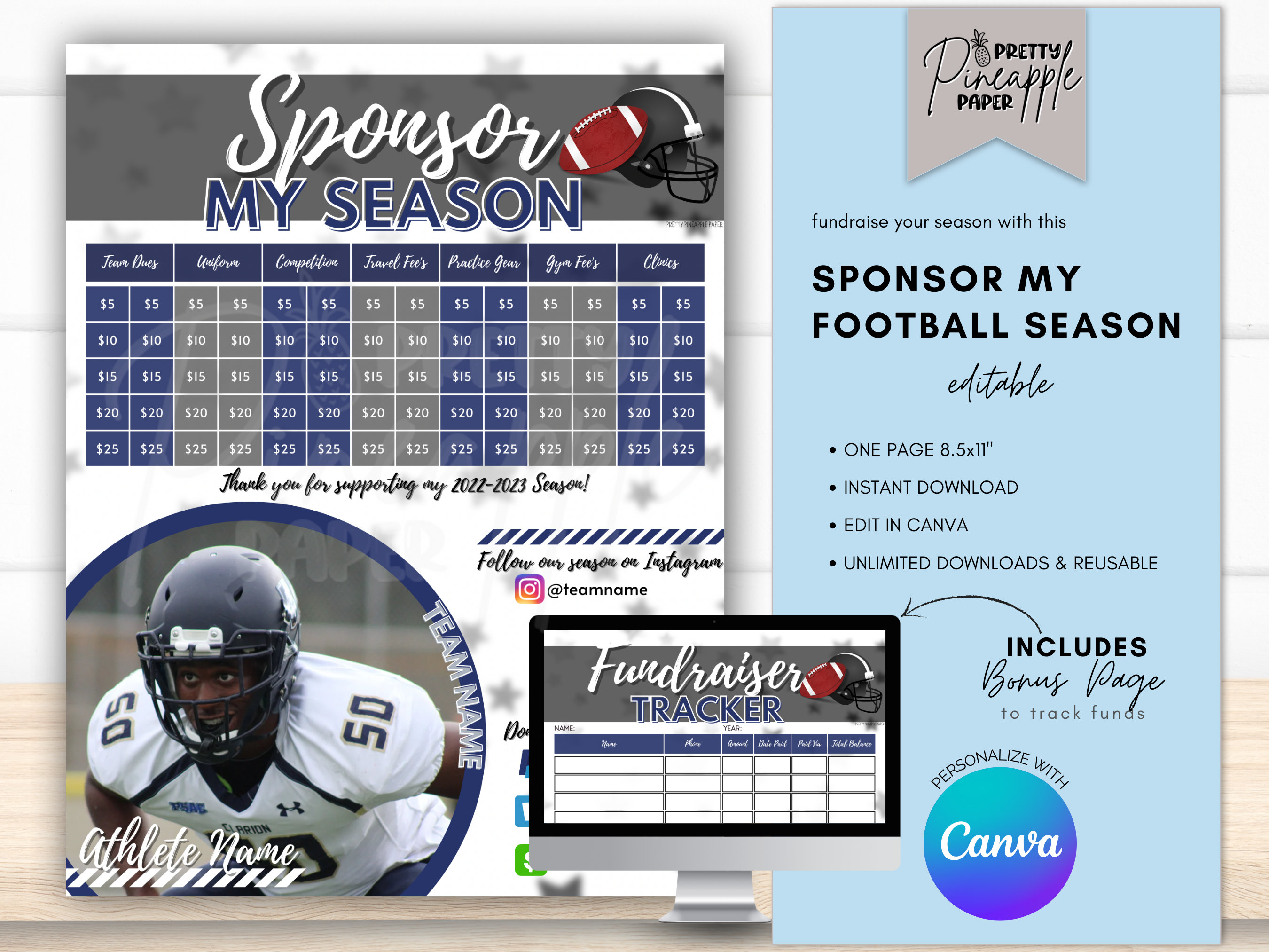 Editable Football - Sponsor My Season Fundraiser Template, Instant ...
