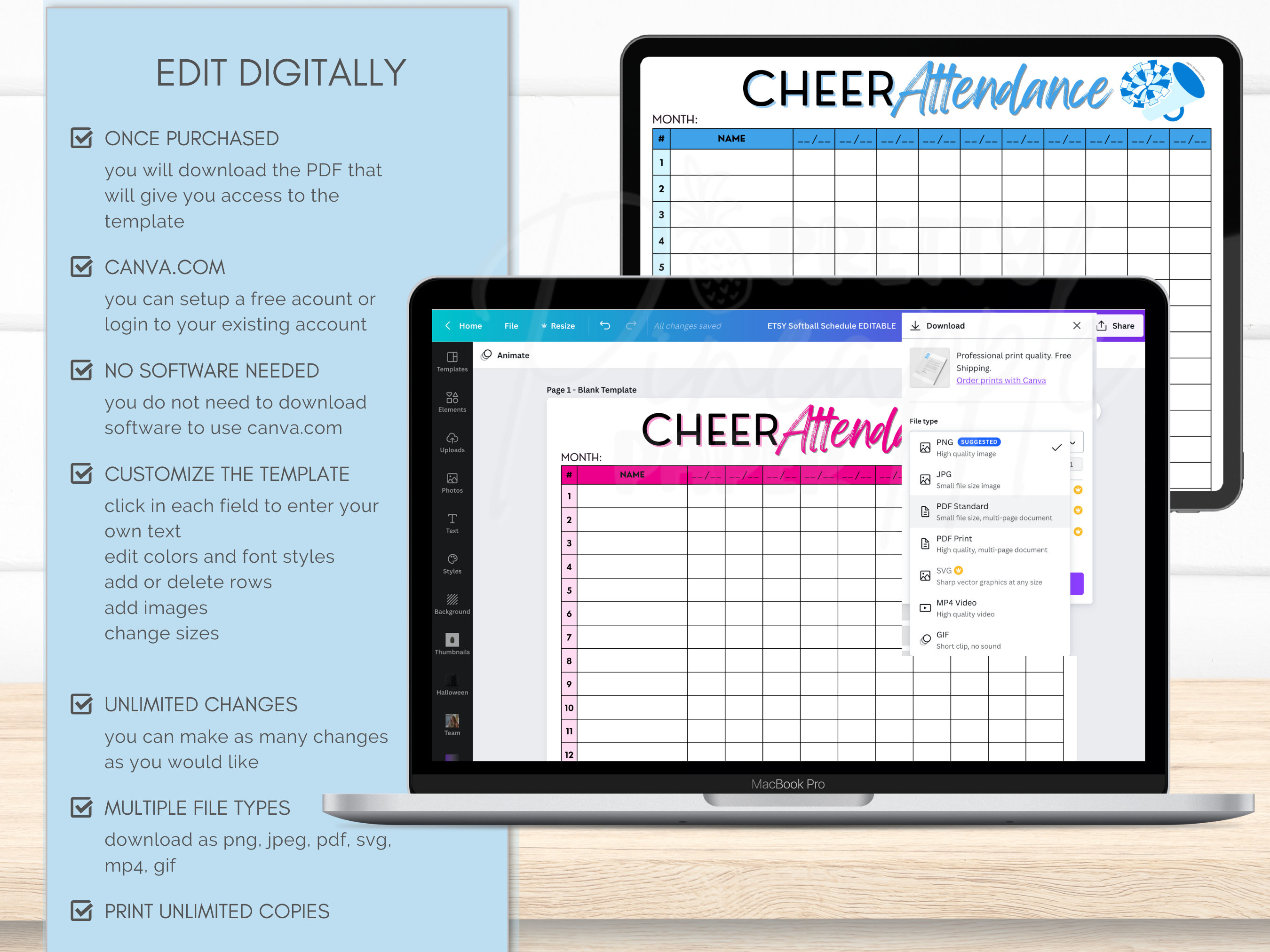 Editable Cheer Attendance Template, Instant Digital Download, Edit in ...