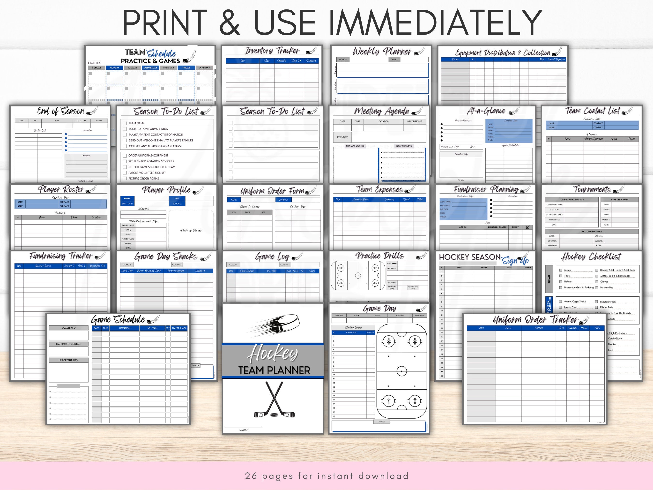 Printable Hockey Team Management Planner for Coach and Team Mom, Game ...