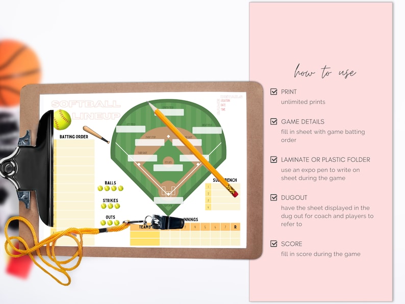 Printable Softball Line up and Field Position Sheet Batting Order ...