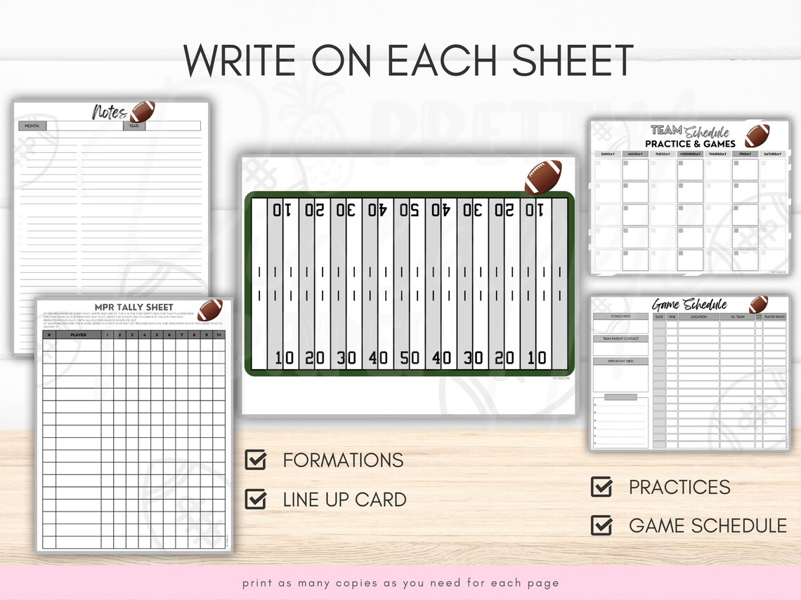 Printable Football Team Management Planner for Coach and Team Mom, Game ...