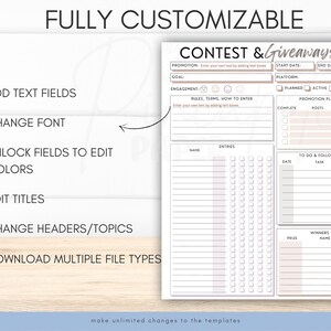 Editable Contest and Giveaway Tracker Planner Sheet, Instant Digital ...
