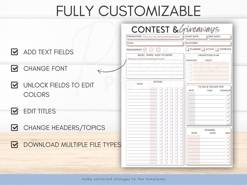Editable Contest and Giveaway Tracker Planner Sheet, Instant Digital ...