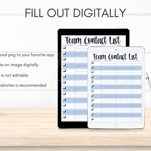 Printable Team Contact List Instant Download for Coach and Team Mom or ...