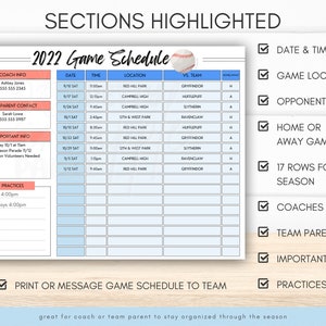 Editable Baseball Game Schedule Template Instant Download to Organize ...