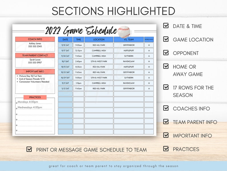 Editable Baseball Game Schedule Template Instant Download to Organize ...