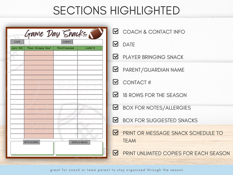 Editable Football Game Day Snack Schedule Template. Instant Download to ...