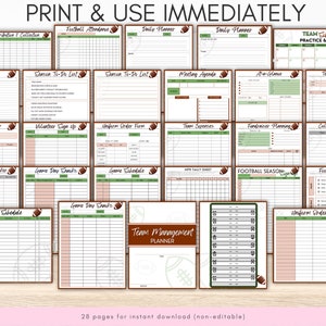 Printable Football Team Management Planner for Coach and Team Mom, Game ...