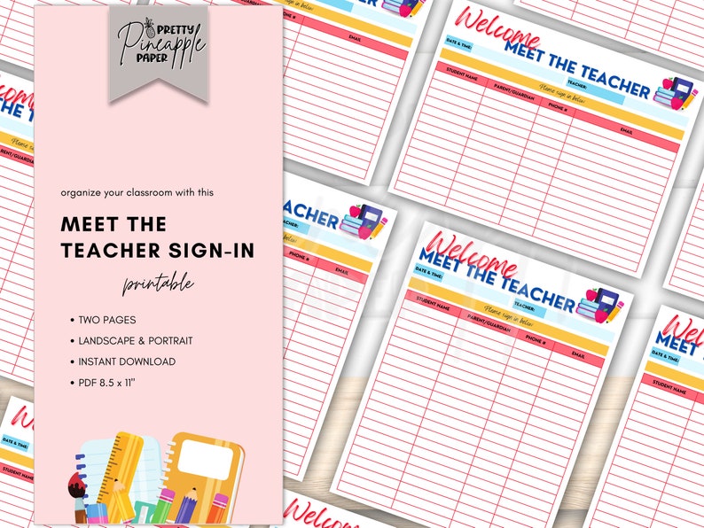 Printable Meet the Teacher Sign in Sheet, Instant Digital Download ...