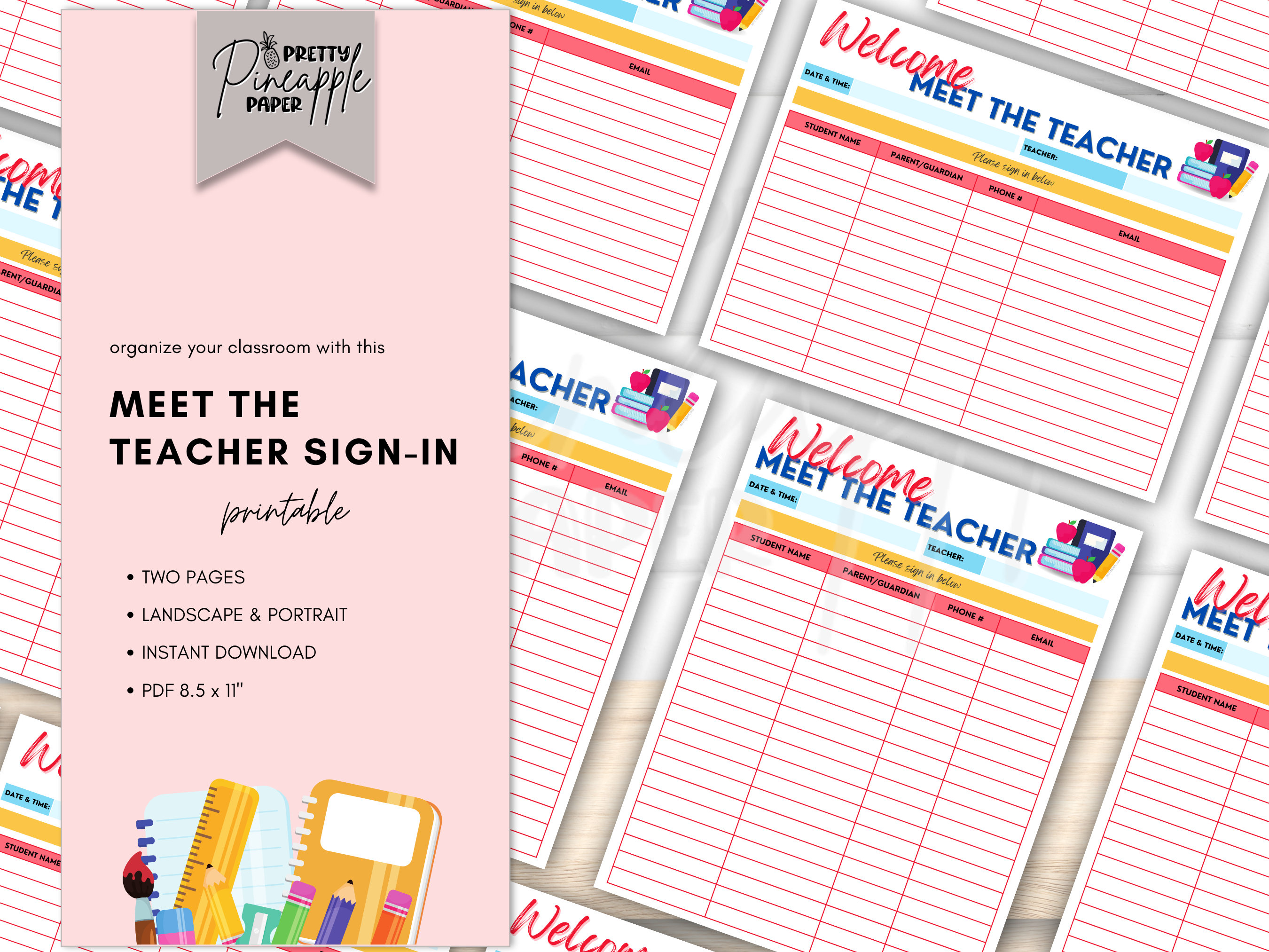 Printable Meet the Teacher Sign in Sheet, Instant Digital Download ...