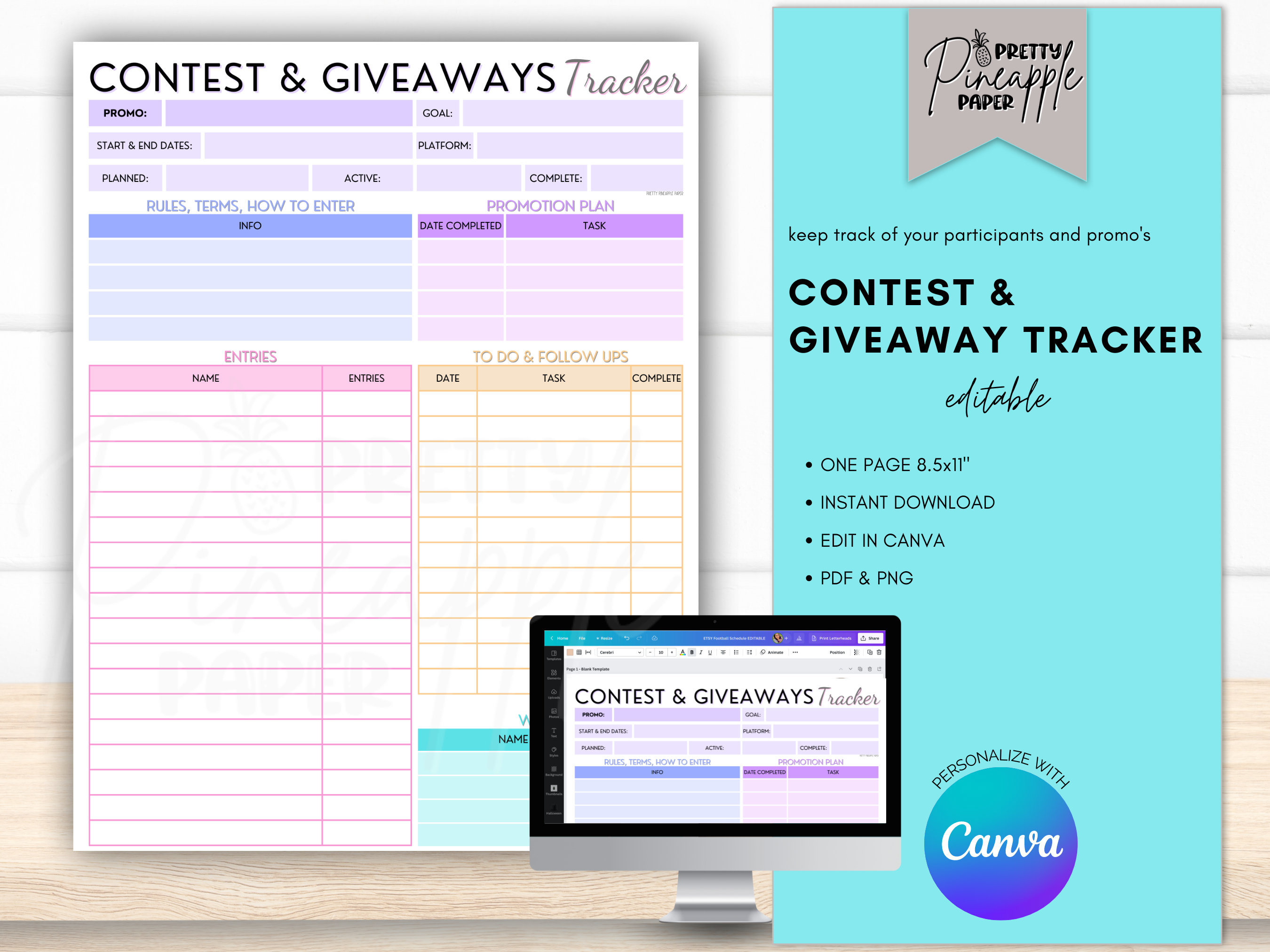 Editable Contest and Giveaway Tracker Instant Download Edit in Canva ...