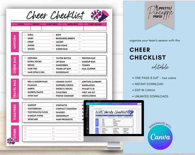 Editable Cheer Checklist Template, Instant Digital Download, Edit in ...