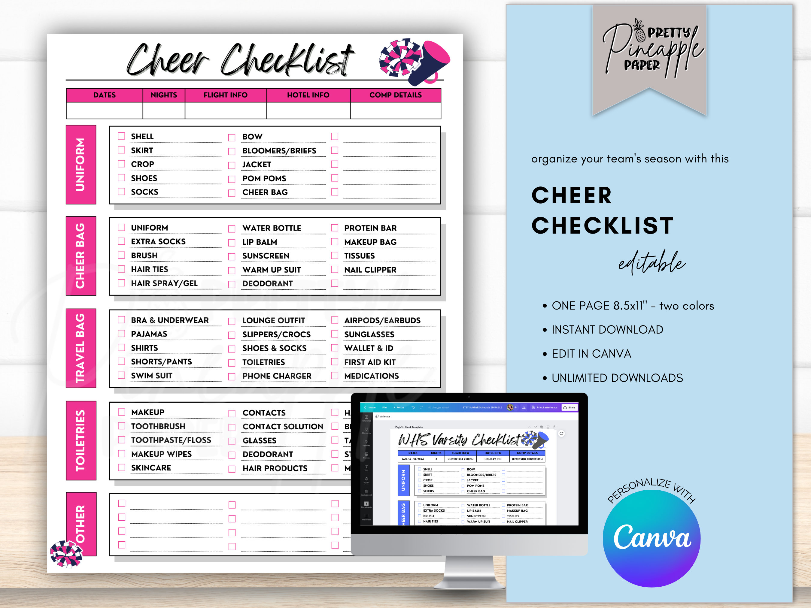 Editable Cheer Checklist Template, Instant Digital Download, Edit in ...