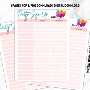 Printable Party Volunteer Sign up Sheet Download Potluck | Etsy