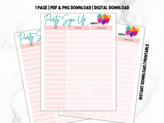 Printable Party Volunteer Sign up Sheet Download Potluck | Etsy