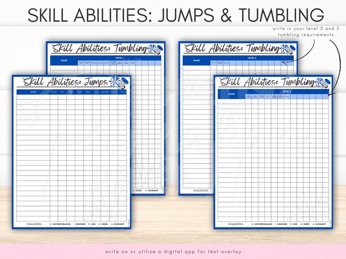 Printable Cheer Progress, Skills, Goals, Tumbling, Evaluation, Jump ...
