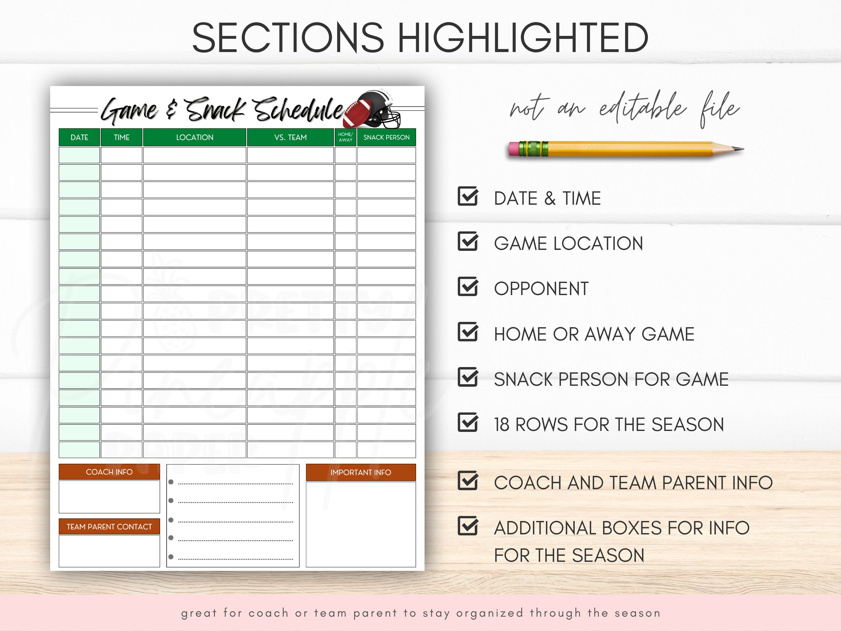 Printable Football Team Game Day and Snack Schedule Instant - Etsy