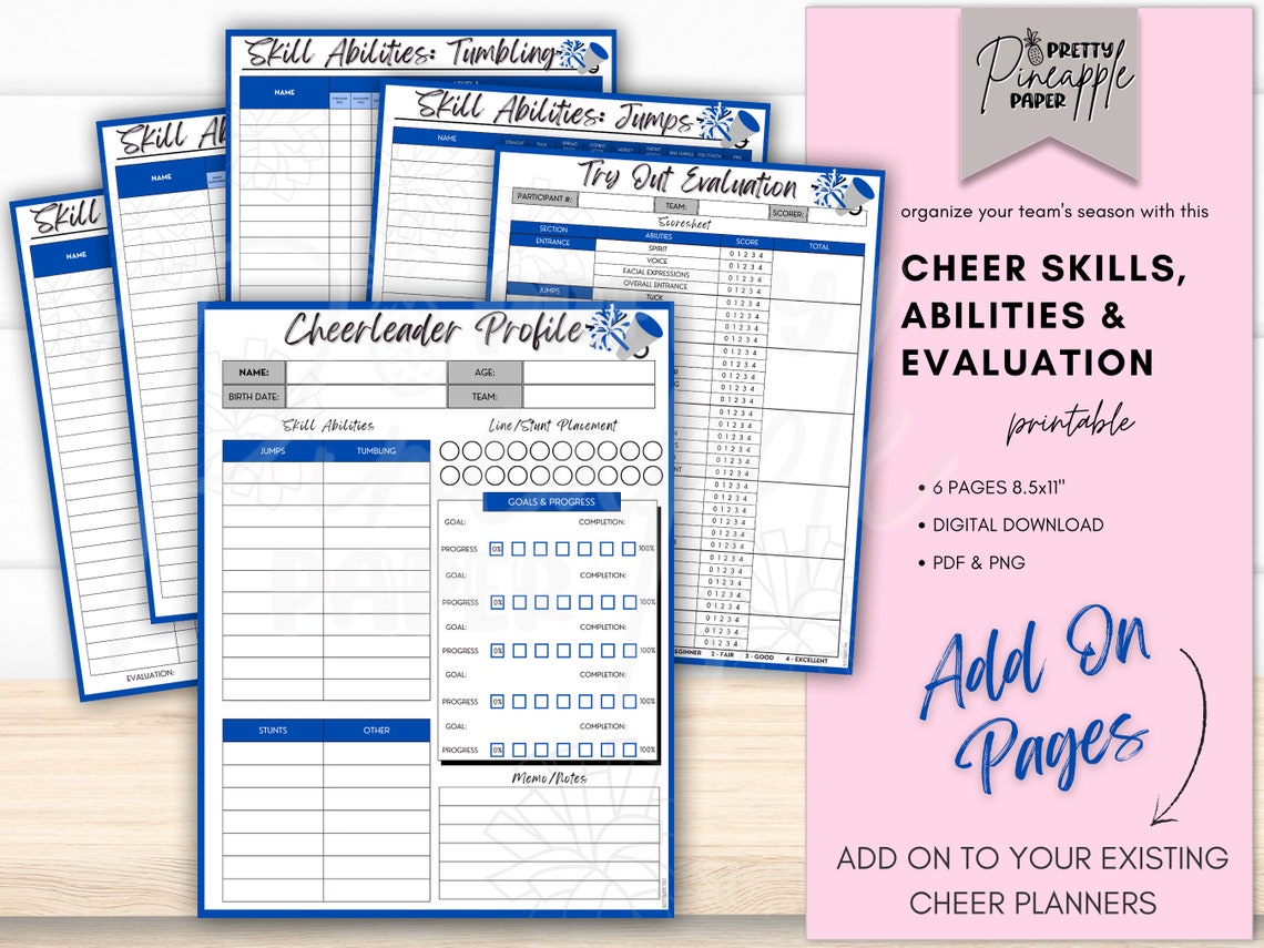 Printable Cheer Progress, Skills, Goals, Tumbling, Evaluation, Jump ...