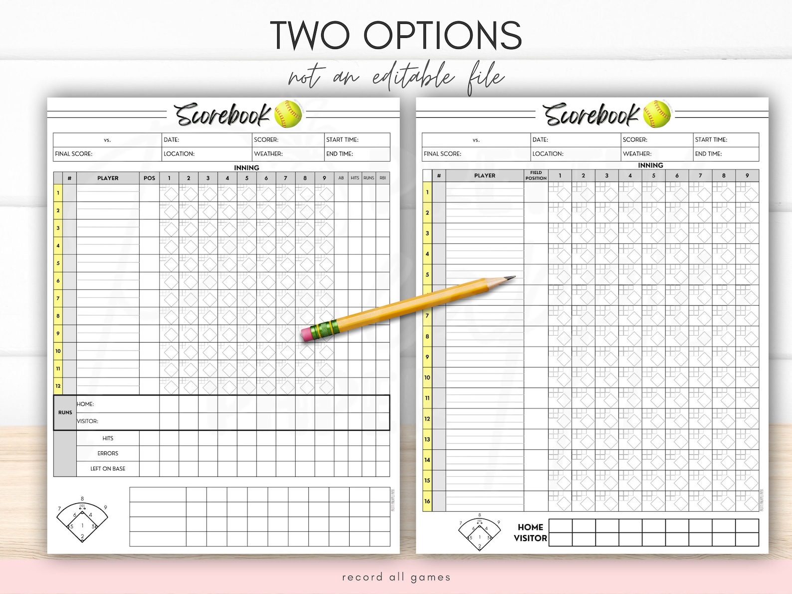 Printable Softball Team Scorebook, Print Pages, Simple and Detailed ...