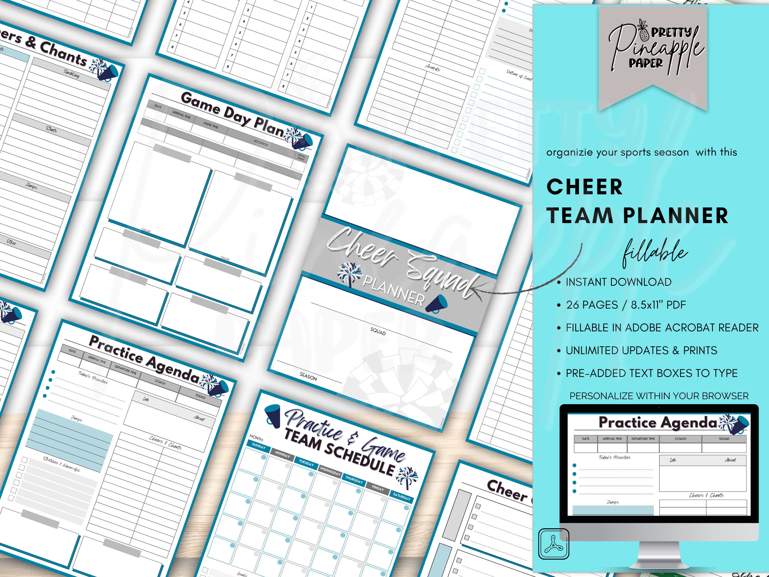 Fillable Cheer Planner for Coach, Captain, Team, Game Sport Schedule ...