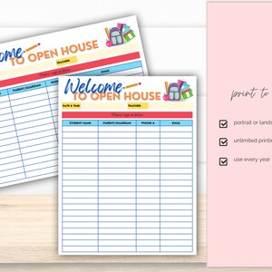 Printable School Open House Sign in Sheet, Instant Digital Download ...