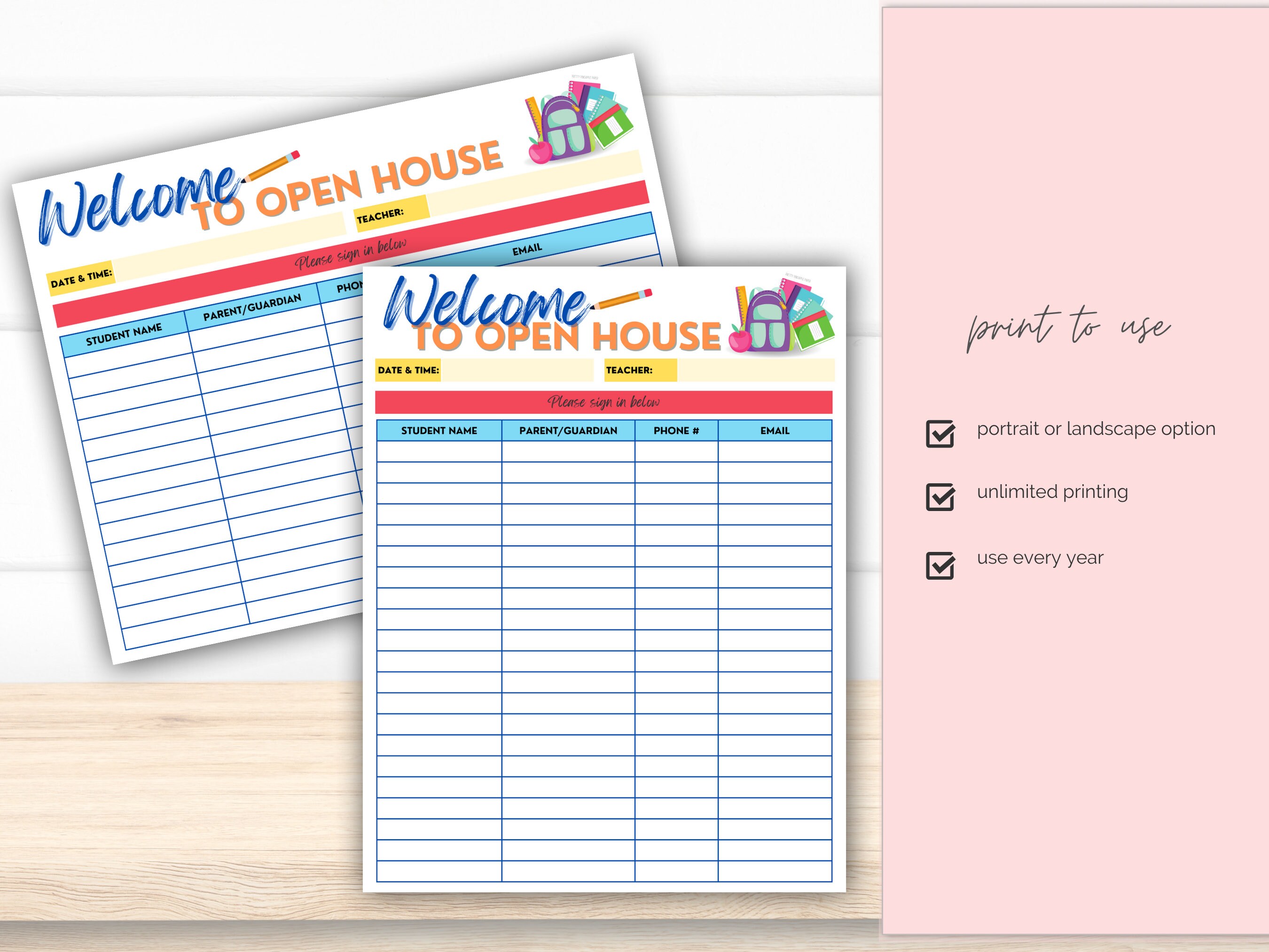 Printable School Open House Sign in Sheet Instant Digital - Etsy