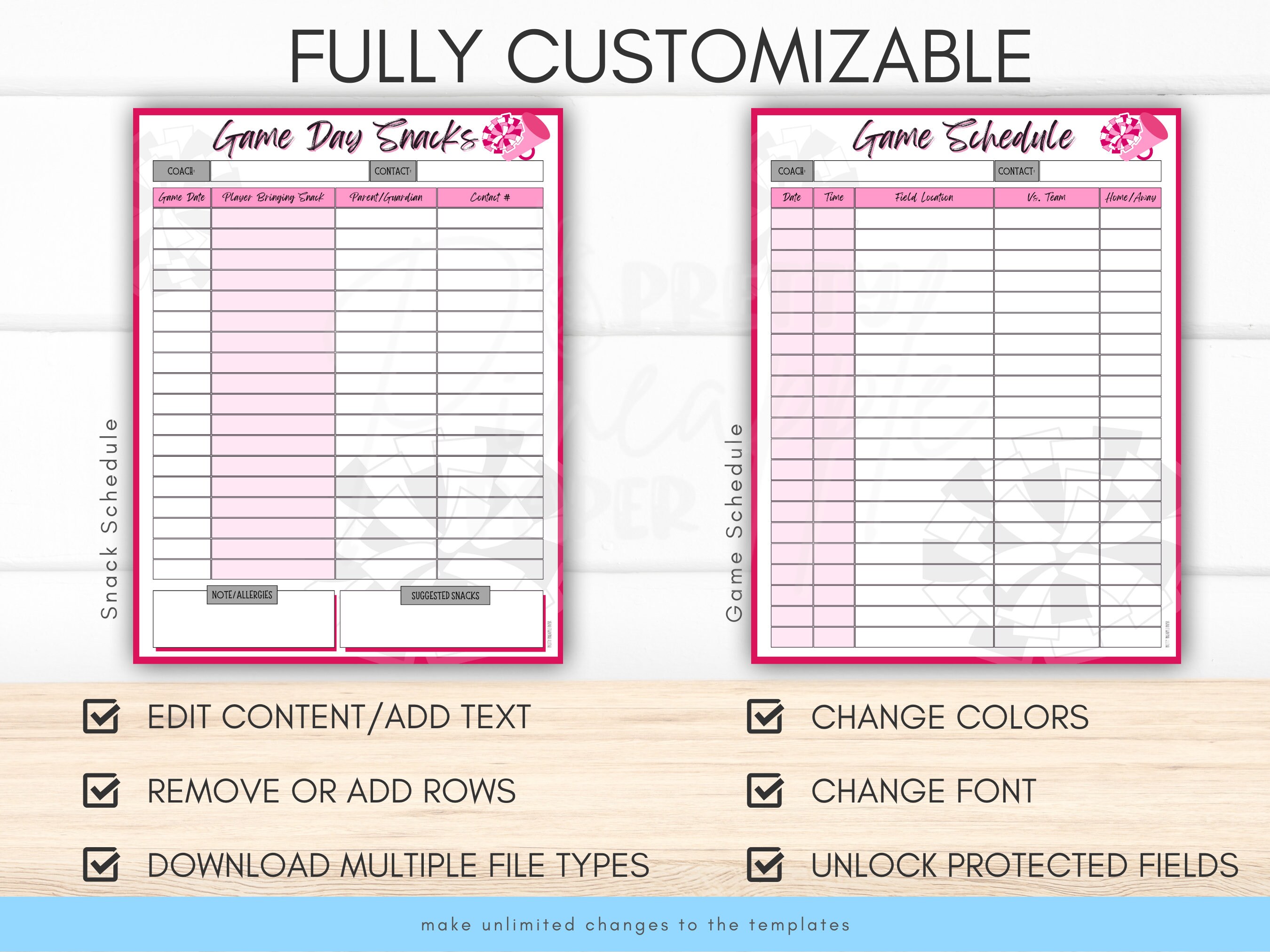 Editable Cheer Snack Sign up & Game Schedule Template Bundle, Digital ...