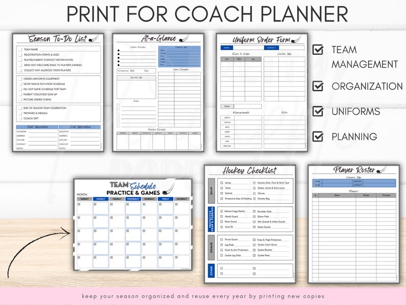 Printable Hockey Team Management Planner for Coach and Team Mom, Game ...