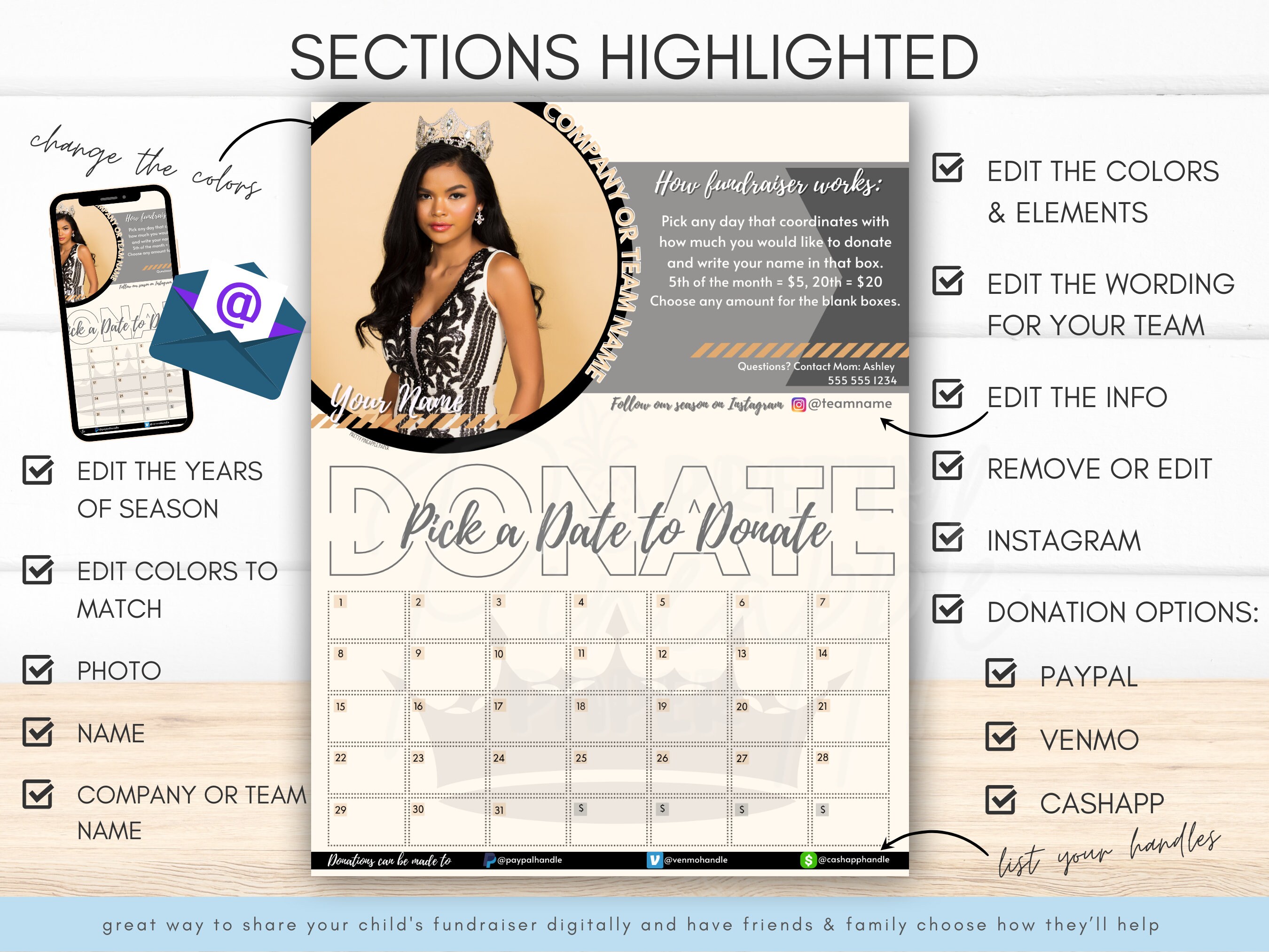 Editable Pageant Calendar Fundraiser Template, Pick a Date to Donate ...