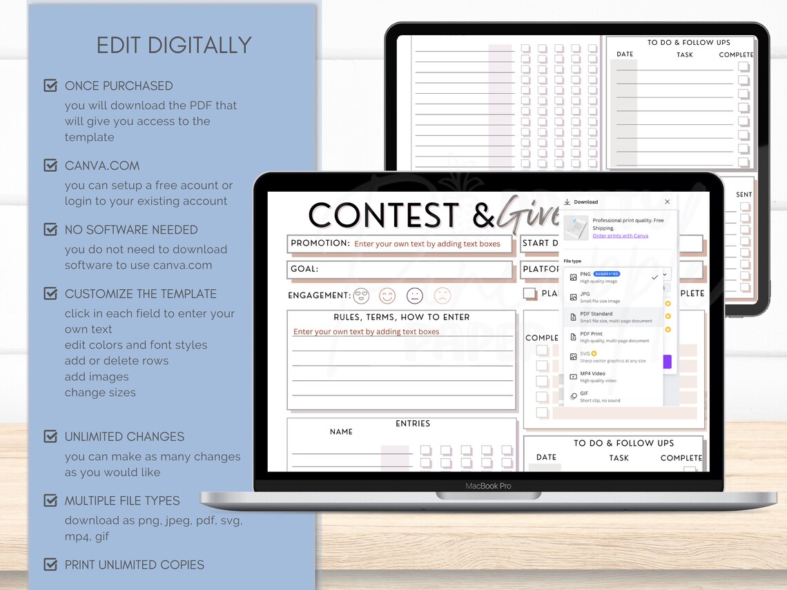 Editable Contest and Giveaway Tracker Planner Sheet Instant - Etsy