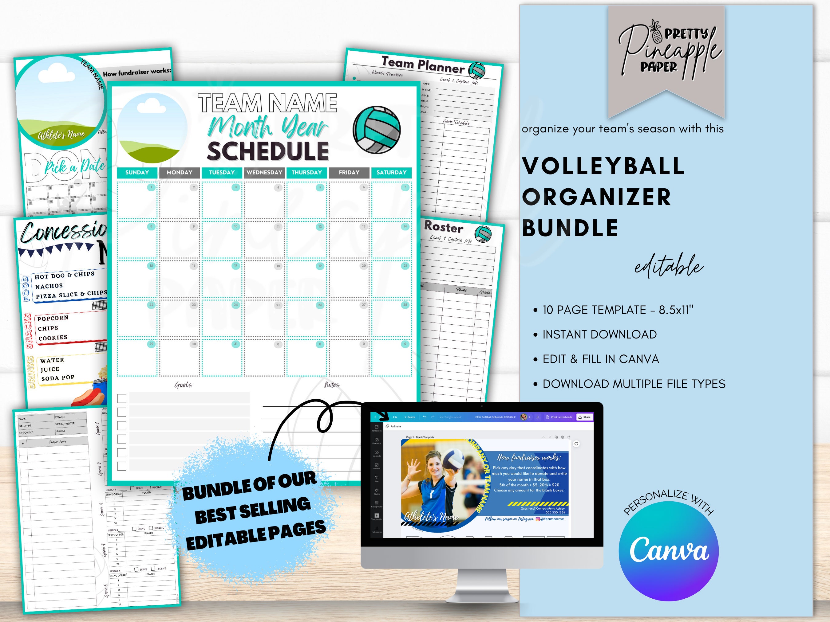 Editable Volleyball Organizer Planner Bundle Pages, Coach, Team Mom ...