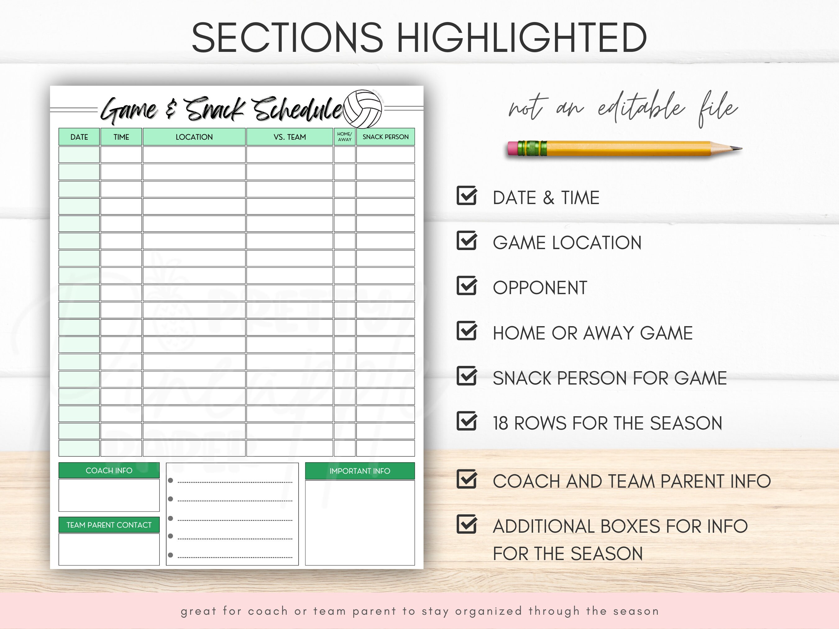 Printable Volleyball Team Game Day and Snack Schedule, Instant Download ...