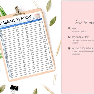 Printable Baseball Season Sign up Sheet Instant Download Template ...