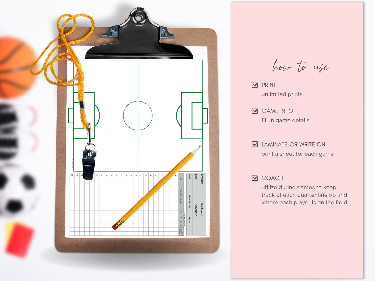 Printable Soccer Game Field Lineup and Game Card, Player Positions for ...