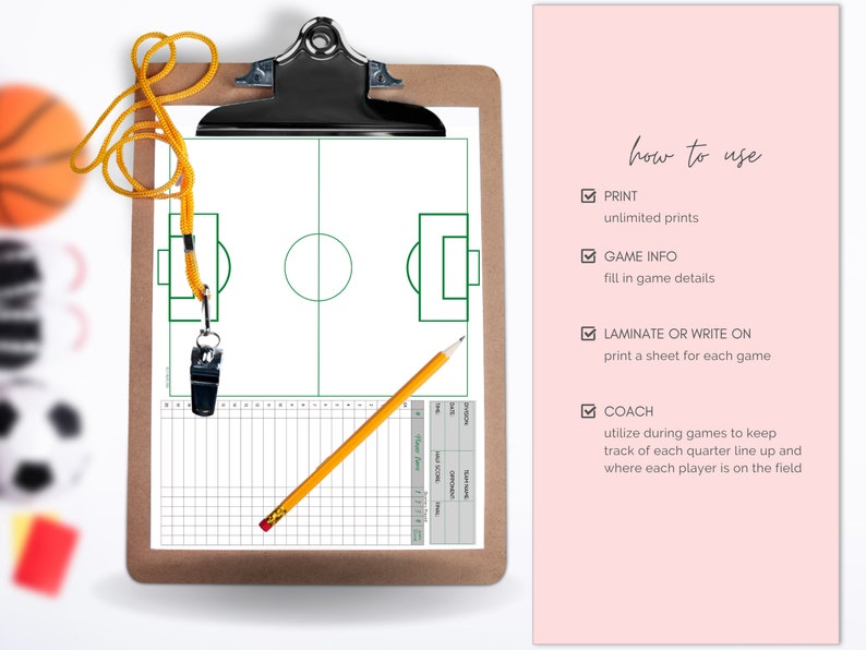 Printable Soccer Game Field Lineup and Game Card, Player Positions for ...