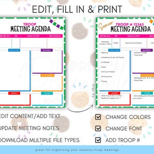 Editable Troop Meeting Agenda Template, Meeting Notes, Instant Digital ...