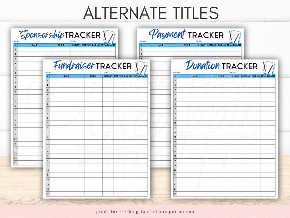 Printable Fundraiser Tracker, Sponsorship Tracking, Donation Tracker ...