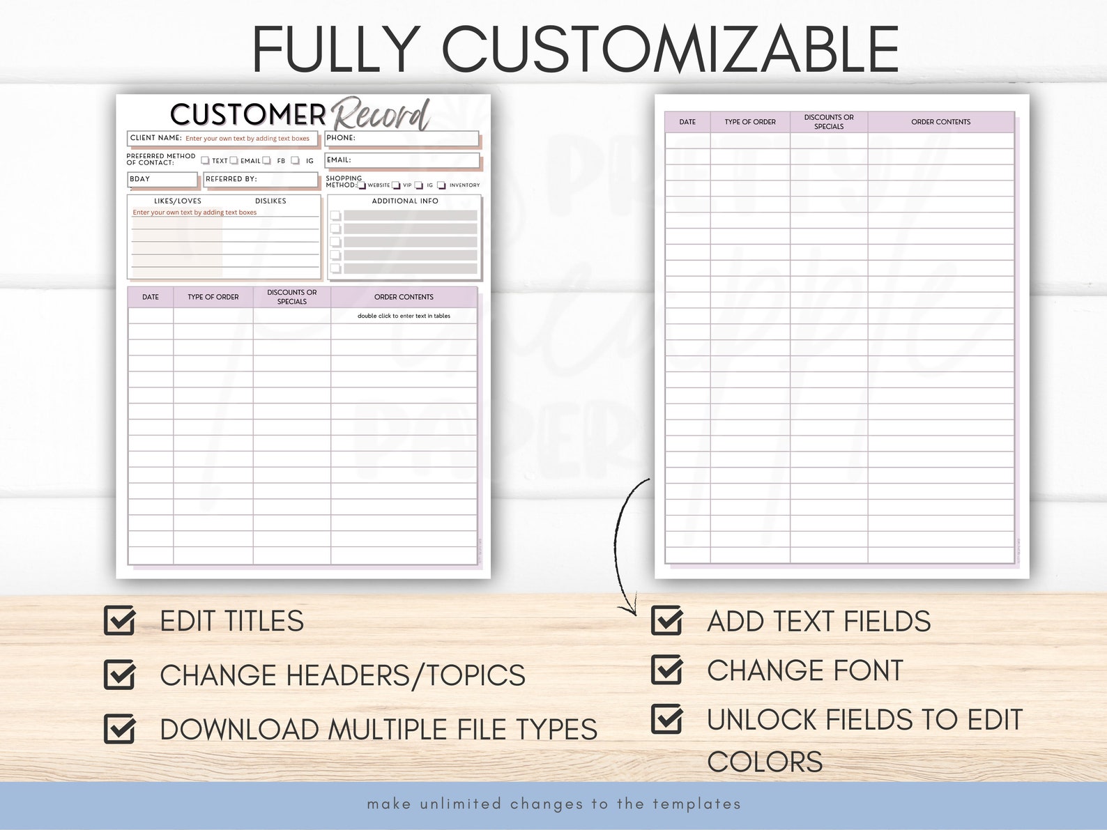 Editable Customer Record Planner Sheet Instant Download, Edit Canva ...