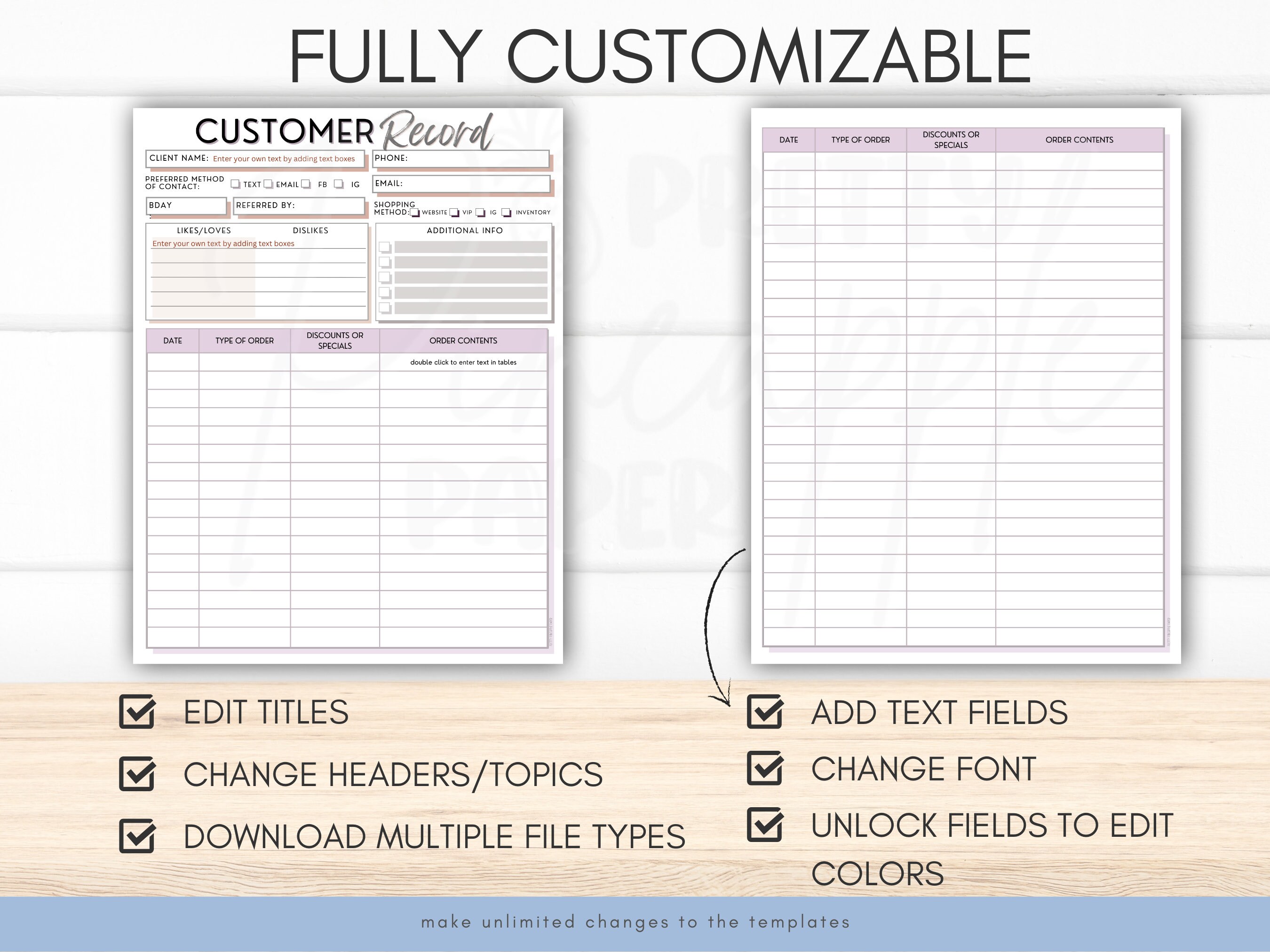 Editable Customer Record Planner Sheet Instant Download, Edit Canva ...