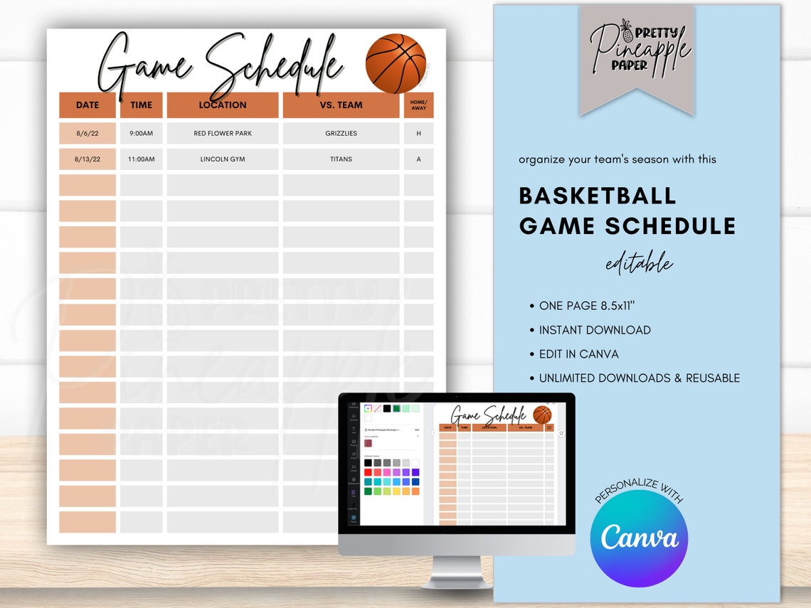 Editable Basketball Game Schedule Template Instant Download To Etsy