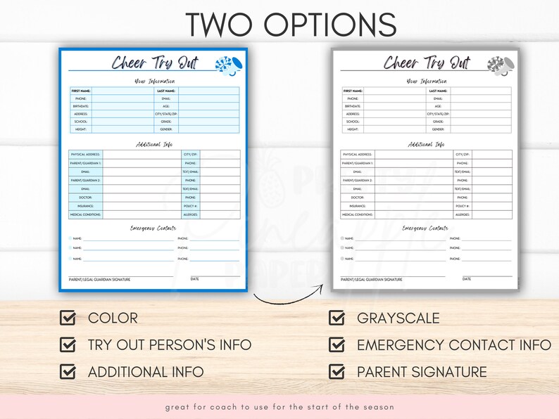 Printable Cheer Try Out Form, Instant Download Template, Cheerleader ...