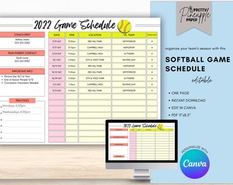 Softball Schedule Template - Etsy