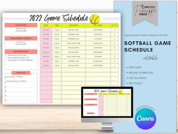 Editable Softball Game Schedule Template Instant Download to - Etsy
