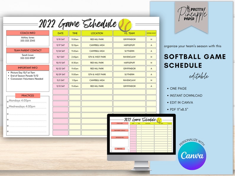 Editable Softball Game Schedule Template Instant Download to - Etsy