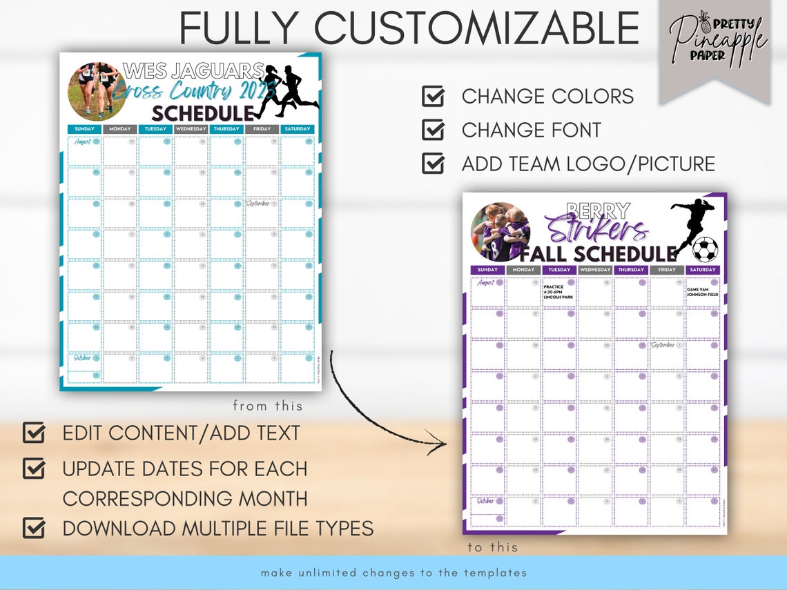 Editable 8 Week Sports or Club Calendar Template, Instant Download ...