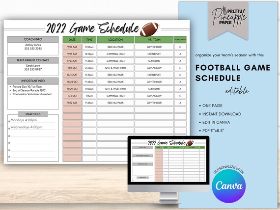 Editable Football Game Schedule Template Instant Download to - Etsy ...