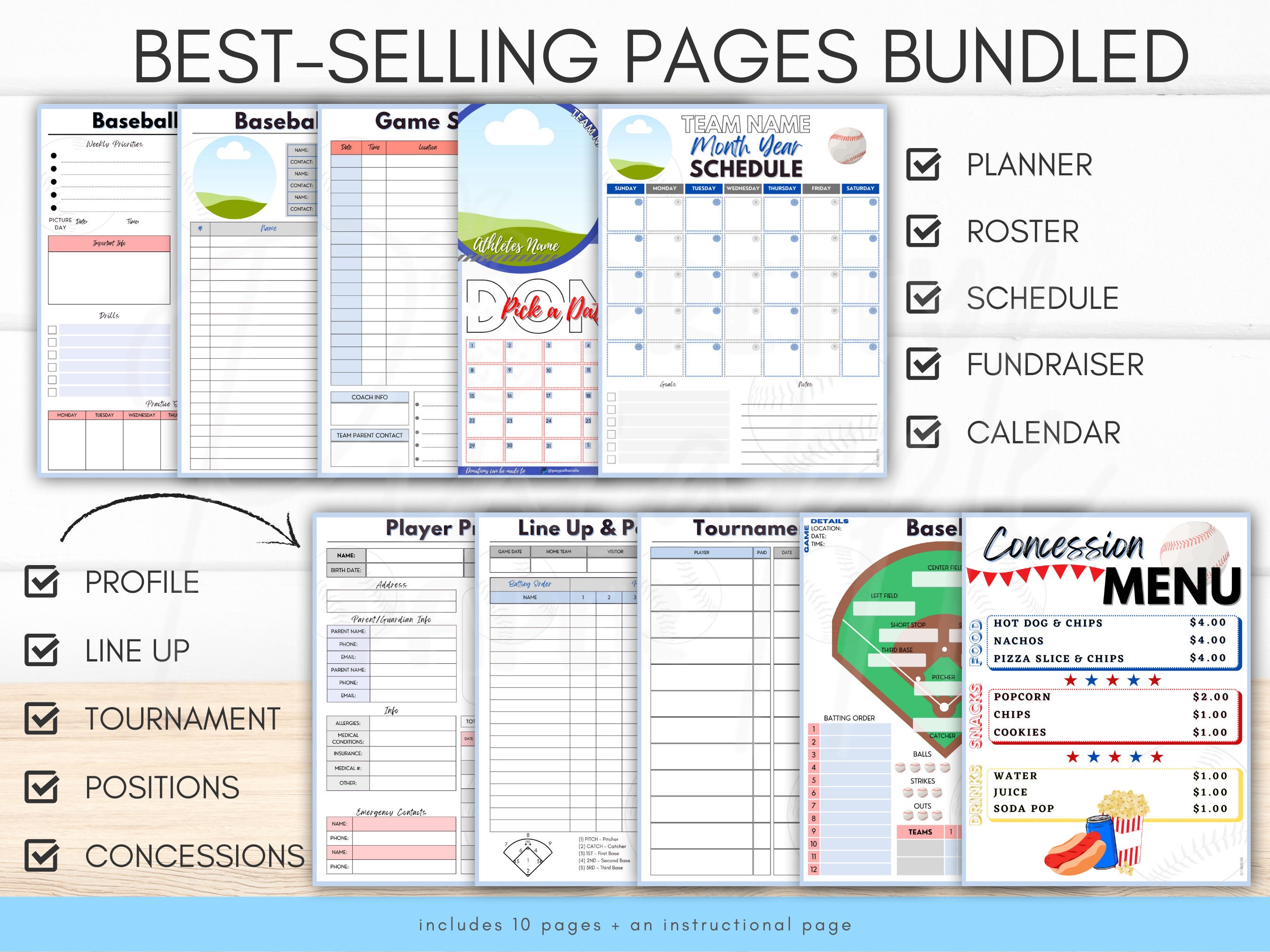 Editable Baseball Organizer Planner Pages, Coaches, Team Mom, Game Day ...