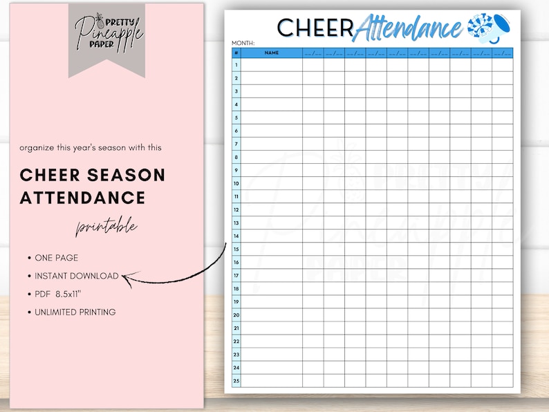 Printable Cheer Season Attendance Sheet Instant Download Template ...